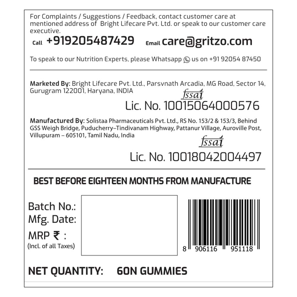 Gritzo Super Multivitamin + Probiotics Gummies for Kids Non-GMO ...