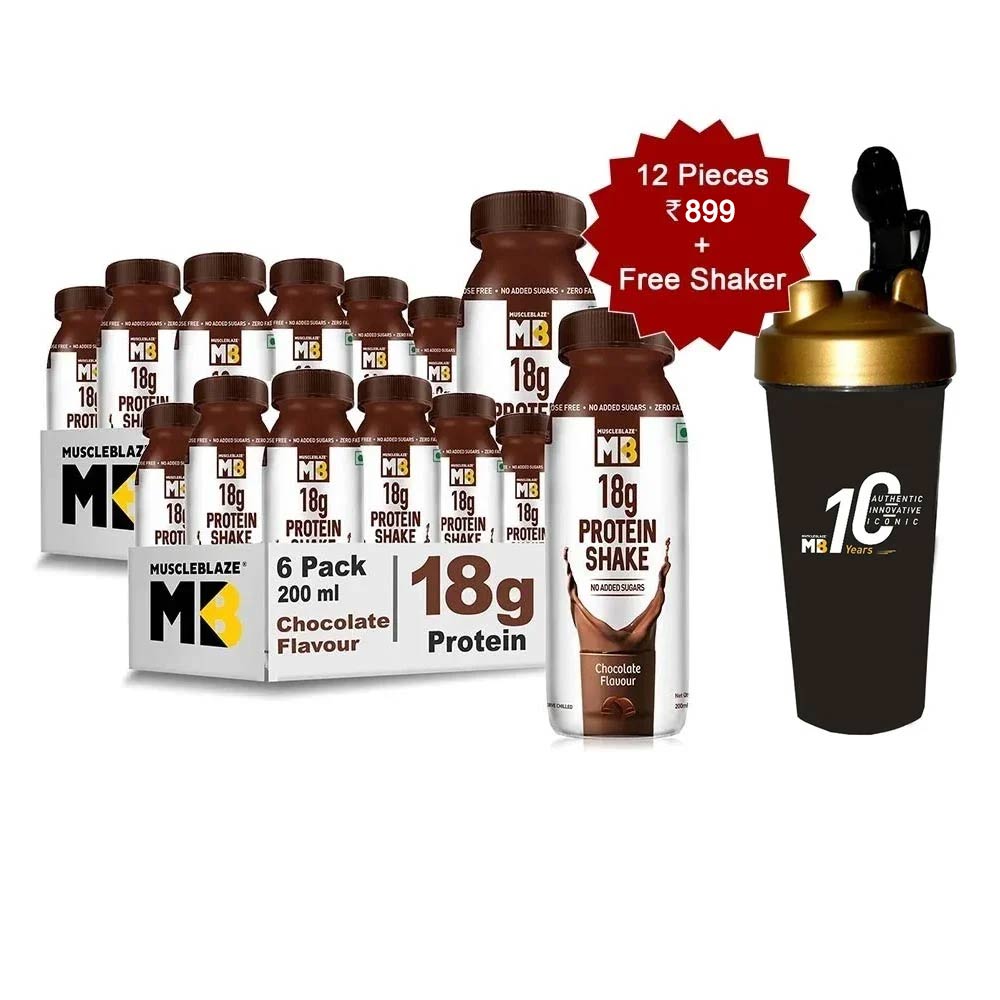 MuscleBlaze 18g Protein Shake, 6 Pc Chocolate - Pack Of 2 | Muscleblaze