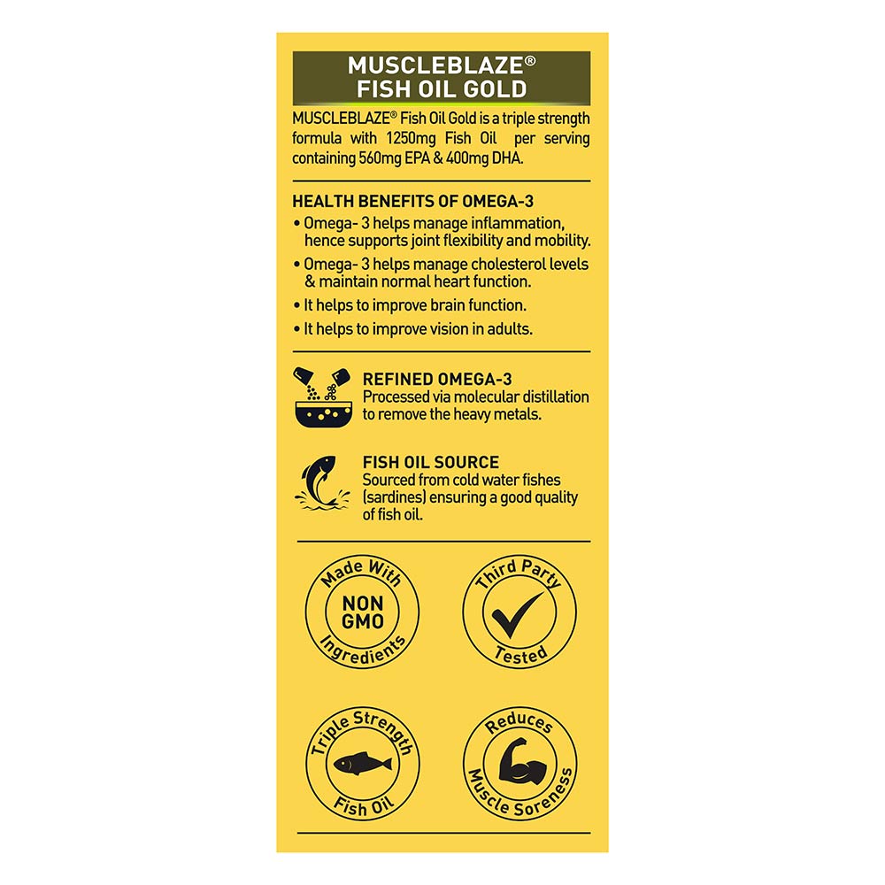MuscleBlaze Fish Oil Gold with Higher Strength EPA & DHA, 60 capsules ...