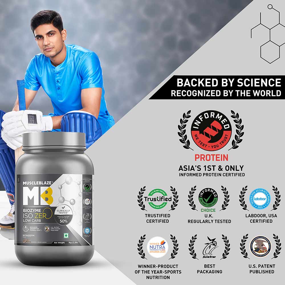 Biozyme Iso-Zero | 2.2 lb Low Carb Cookies & Cream | MuscleBlaze